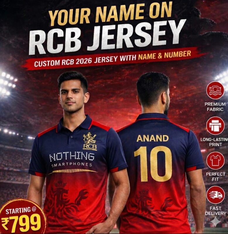 RCB New Jersey 2026 With Name & Number | Custom T-Shirt | ₹799